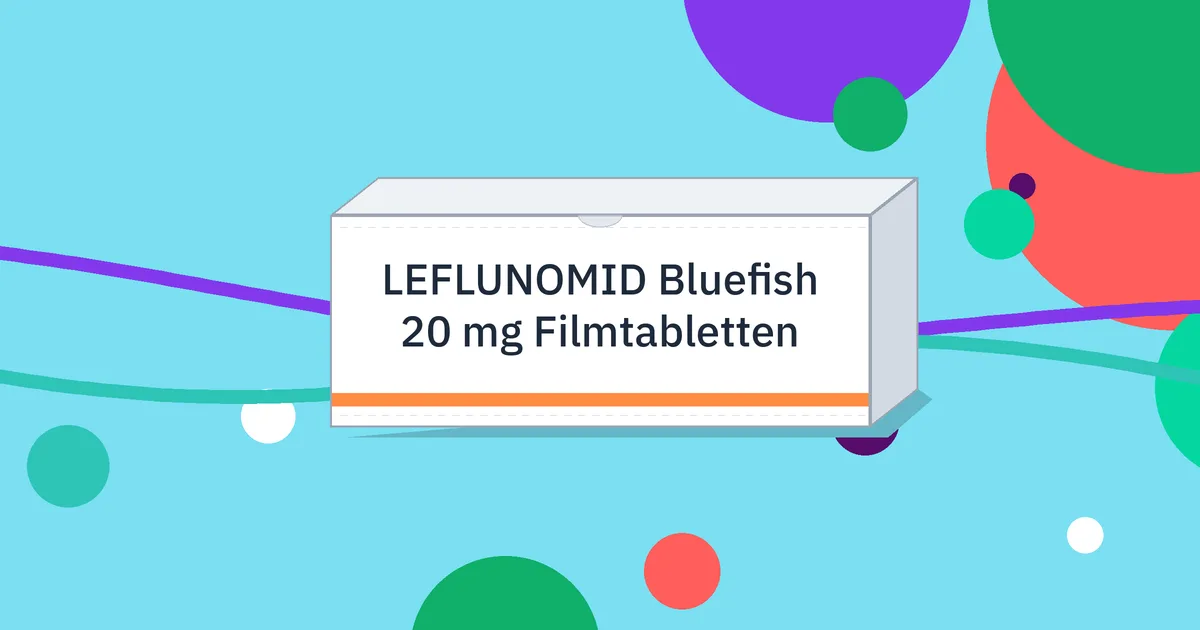 Symbolbild: Packung mit der Aufschrift LEFLUNOMID Bluefish 20 mg Filmtabletten (PZN 11266557) – Verfügbarkeit und Bezug in Apotheken in Frankfurt am Main