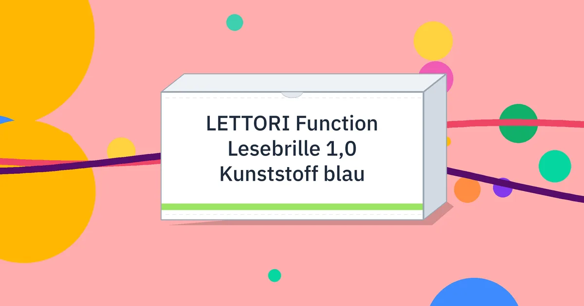 Symbolbild: Packung mit der Aufschrift LETTORI Function Lesebrille 1,0 Kunststoff blau (PZN 11056647) – Verfügbarkeit und Bezug in Apotheken in Frankfurt am Main