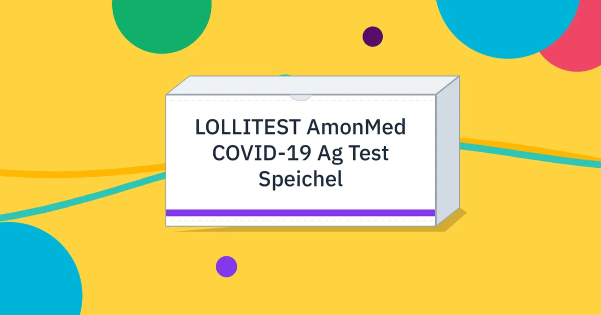 Symbolbild: Packung mit der Aufschrift LOLLITEST AmonMed COVID-19 Ag Test Speichel (PZN 18024745) – Verfügbarkeit und Bezug in Apotheken in Frankfurt am Main