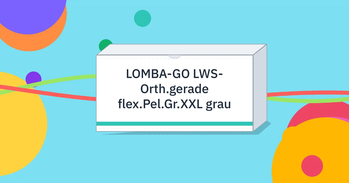 Symbolbild: Packung mit der Aufschrift LOMBA-GO LWS-Orth.gerade flex.Pel.Gr.XXL grau (PZN 10064389) – Verfügbarkeit und Bezug in Apotheken in Frankfurt am Main