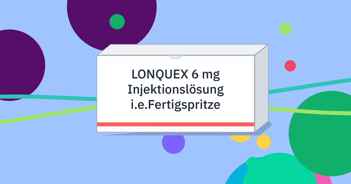 Symbolbild: Packung mit der Aufschrift LONQUEX 6 mg Injektionslösung i.e.Fertigspritze (PZN 10531514) – Verfügbarkeit und Bezug in Apotheken in Frankfurt am Main