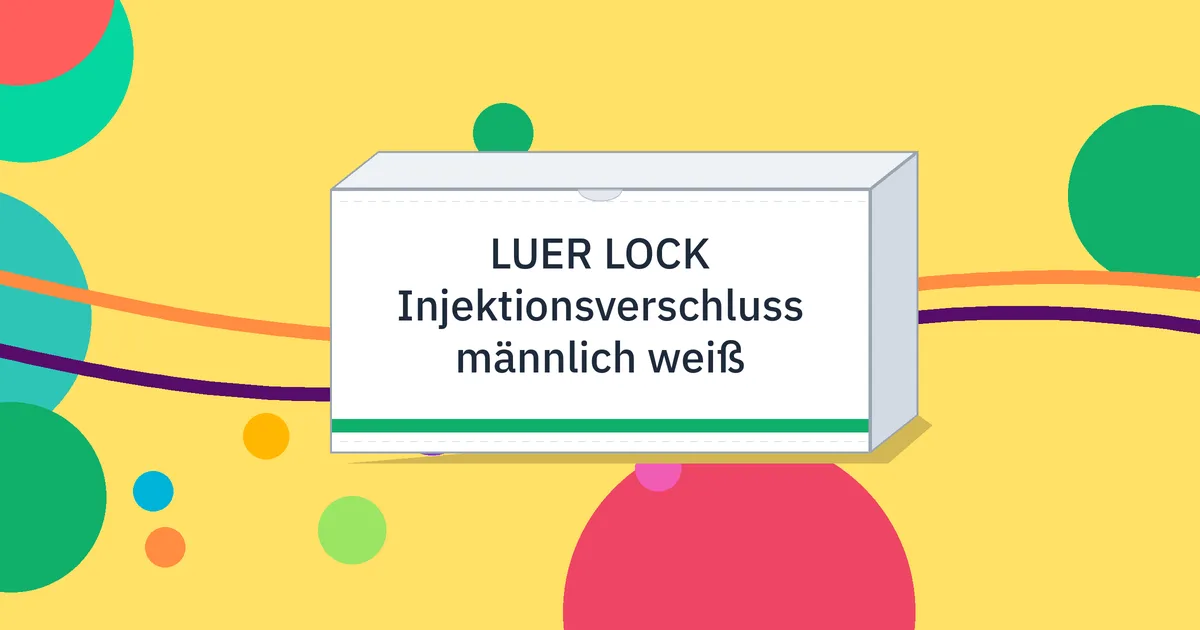 Symbolbild: Packung mit der Aufschrift LUER LOCK Injektionsverschluss männlich weiß (PZN 18469192) – Verfügbarkeit und Bezug in Apotheken in Frankfurt am Main