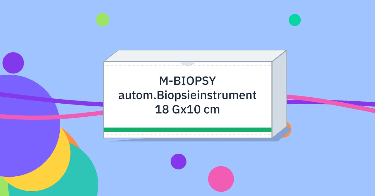 Symbolbild: Packung mit der Aufschrift M-BIOPSY autom.Biopsieinstrument 18 Gx10 cm (PZN 20326927) – Verfügbarkeit und Bezug in Apotheken in Frankfurt am Main