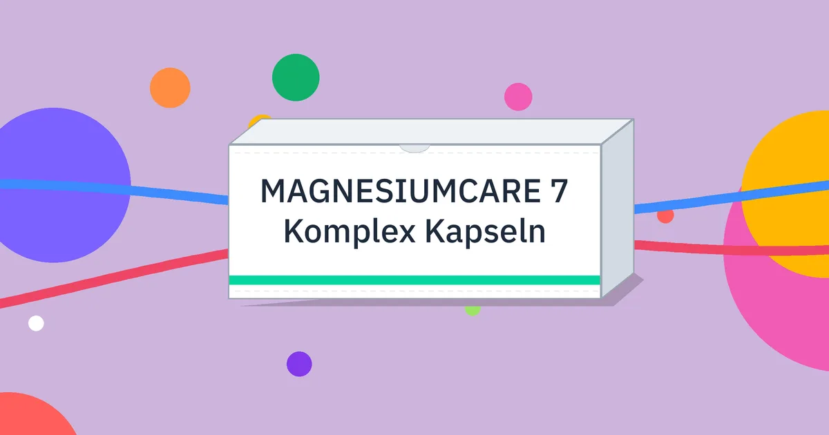 Symbolbild: Packung mit der Aufschrift MAGNESIUMCARE 7 Komplex Kapseln (PZN 19471707) – Verfügbarkeit und Bezug in Apotheken in Frankfurt am Main