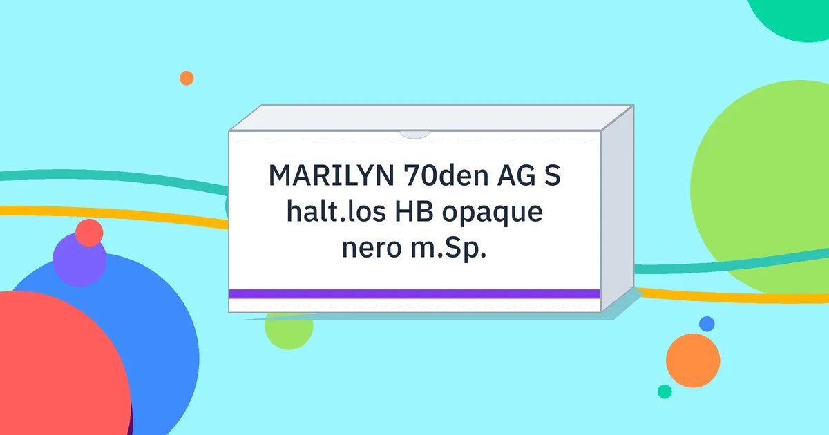 Symbolbild: Packung mit der Aufschrift MARILYN 70den AG S halt.los HB opaque nero m.Sp. (PZN 16186225) – Verfügbarkeit und Bezug in Apotheken in Frankfurt am Main