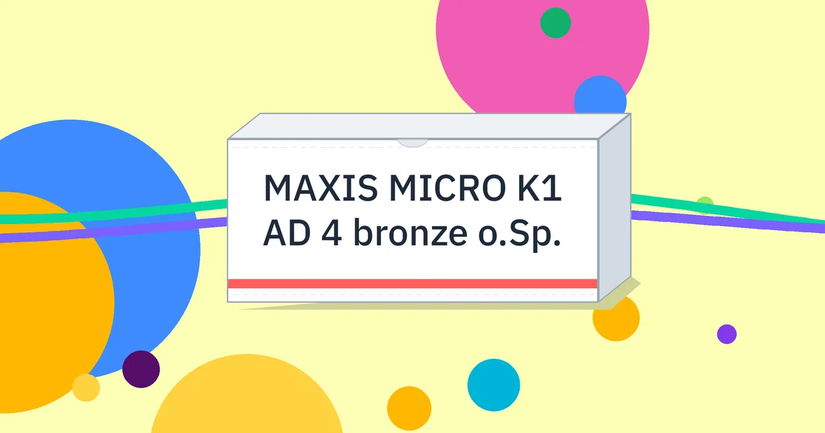 Symbolbild: Packung mit der Aufschrift MAXIS MICRO K1 AD 4 bronze o.Sp. (PZN 17671945) – Verfügbarkeit und Bezug in Apotheken in Frankfurt am Main