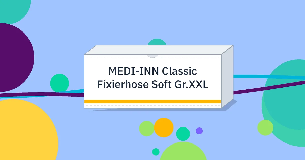Symbolbild: Packung mit der Aufschrift MEDI-INN Classic Fixierhose Soft Gr.XXL (PZN 18371091) – Verfügbarkeit und Bezug in Apotheken in Frankfurt am Main