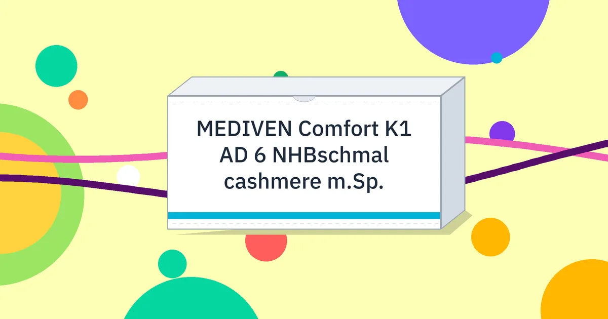 Symbolbild: Packung mit der Aufschrift MEDIVEN Comfort K1 AD 6 NHBschmal cashmere m.Sp. (PZN 14659665) – Verfügbarkeit und Bezug in Apotheken in Frankfurt am Main