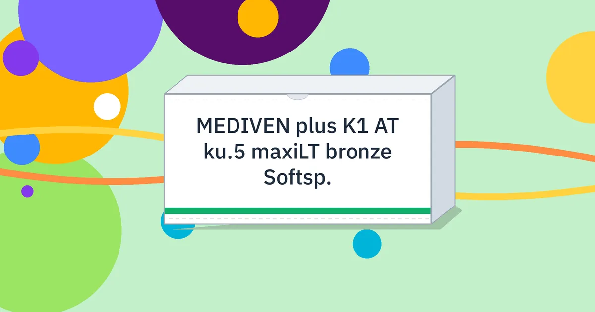 Symbolbild: Packung mit der Aufschrift MEDIVEN plus K1 AT ku.5 maxiLT bronze Softsp. (PZN 15069842) – Verfügbarkeit und Bezug in Apotheken in Frankfurt am Main