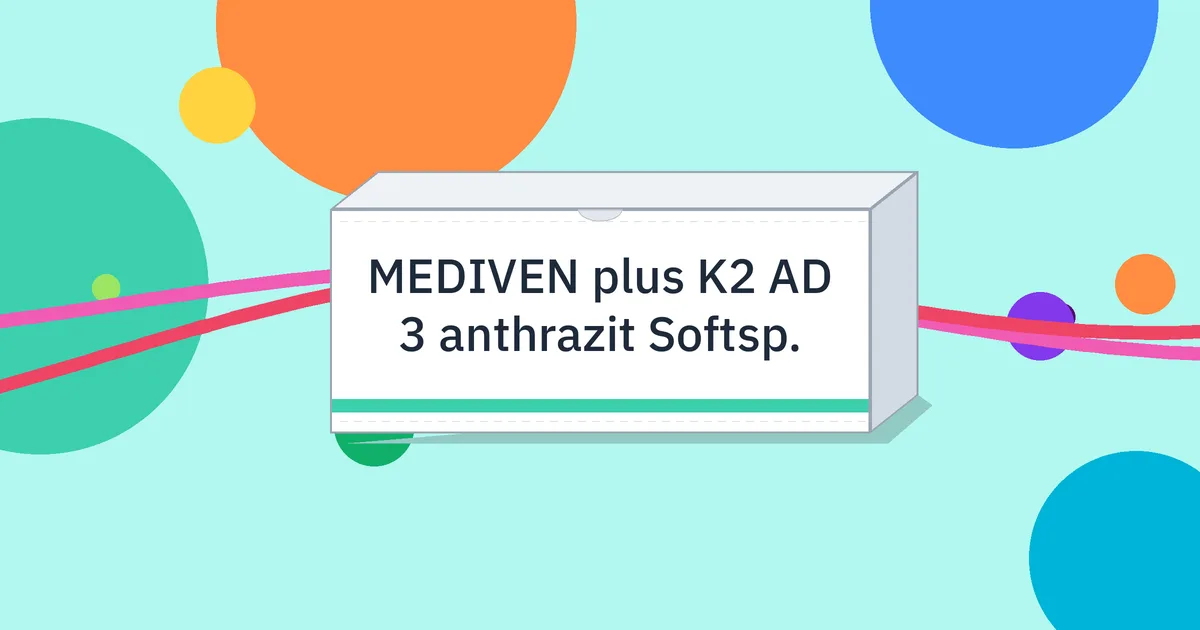 Symbolbild: Packung mit der Aufschrift MEDIVEN plus K2 AD 3 anthrazit Softsp. (PZN 15092752) – Verfügbarkeit und Bezug in Apotheken in Frankfurt am Main