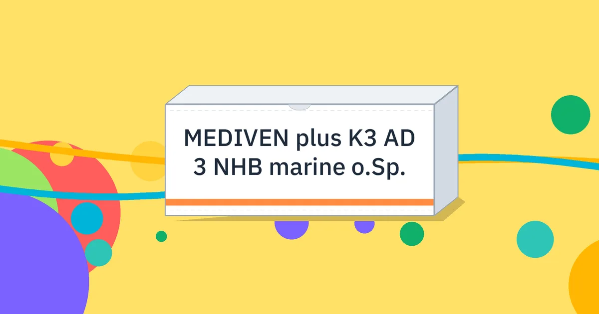 Symbolbild: Packung mit der Aufschrift MEDIVEN plus K3 AD 3 NHB marine o.Sp. (PZN 15977226) – Verfügbarkeit und Bezug in Apotheken in Frankfurt am Main