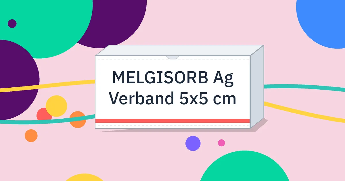 Symbolbild: Packung mit der Aufschrift MELGISORB Ag Verband 5x5 cm (PZN 14334176) – Verfügbarkeit und Bezug in Apotheken in Frankfurt am Main