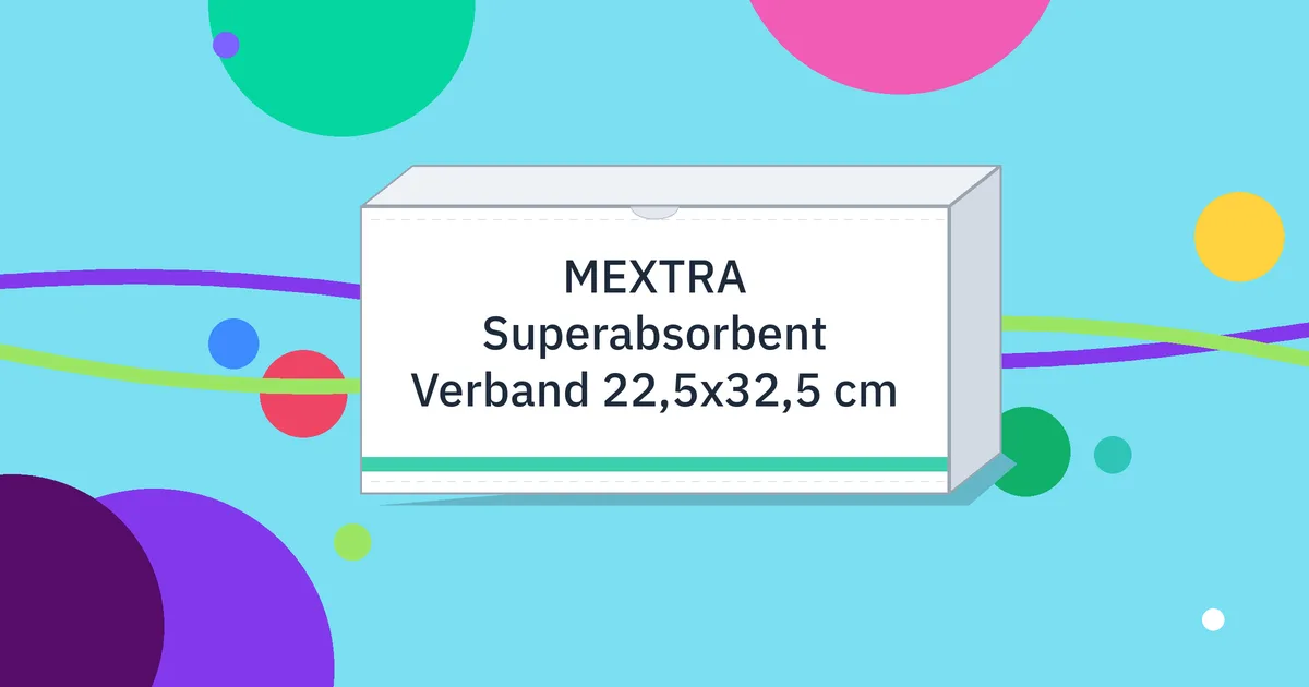 Symbolbild: Packung mit der Aufschrift MEXTRA Superabsorbent Verband 22,5x32,5 cm (PZN 14269964) – Verfügbarkeit und Bezug in Apotheken in Frankfurt am Main