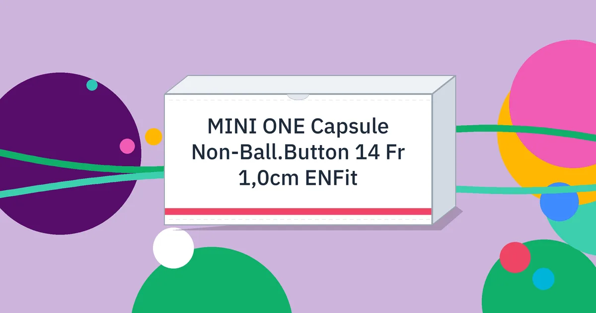 Symbolbild: Packung mit der Aufschrift MINI ONE Capsule Non-Ball.Button 14 Fr 1,0cm ENFit (PZN 14343962) – Verfügbarkeit und Bezug in Apotheken in Frankfurt am Main