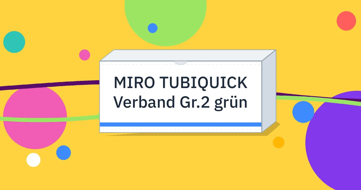 Symbolbild: Packung mit der Aufschrift MIRO TUBIQUICK Verband Gr.2 grün (PZN 02196378) – Verfügbarkeit und Bezug in Apotheken in Frankfurt am Main