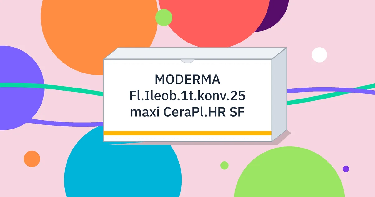 Symbolbild: Packung mit der Aufschrift MODERMA Fl.Ileob.1t.konv.25 maxi CeraPl.HR SF (PZN 12417248) – Verfügbarkeit und Bezug in Apotheken in Frankfurt am Main
