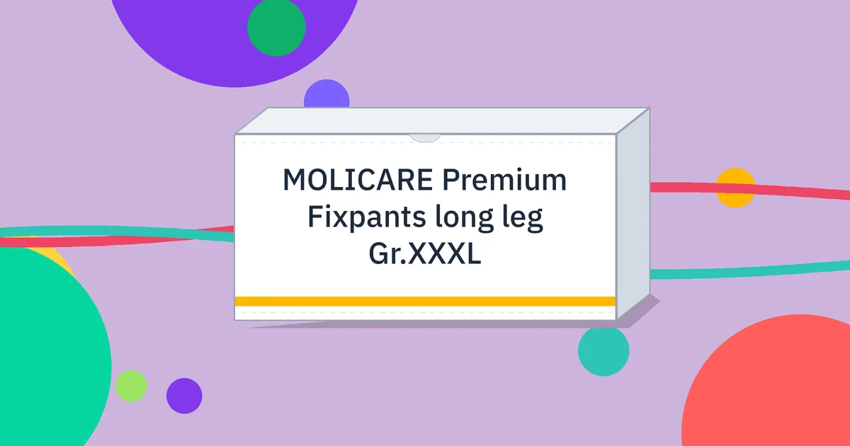 Symbolbild: Packung mit der Aufschrift MOLICARE Premium Fixpants long leg Gr.XXXL (PZN 12543912) – Verfügbarkeit und Bezug in Apotheken in Frankfurt am Main