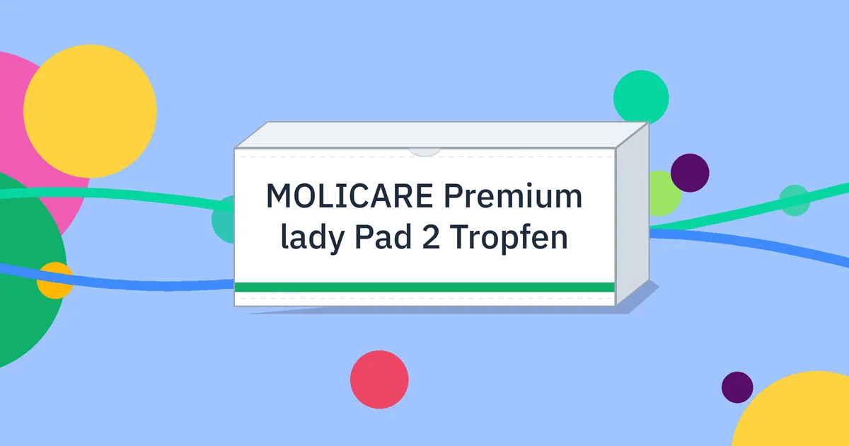 Symbolbild: Packung mit der Aufschrift MOLICARE Premium lady Pad 2 Tropfen (PZN 14029119) – Verfügbarkeit und Bezug in Apotheken in Frankfurt am Main