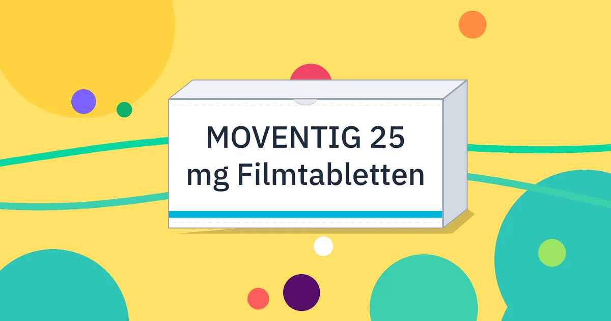 Symbolbild: Packung mit der Aufschrift MOVENTIG 25 mg Filmtabletten (PZN 14131970) – Verfügbarkeit und Bezug in Apotheken in Frankfurt am Main