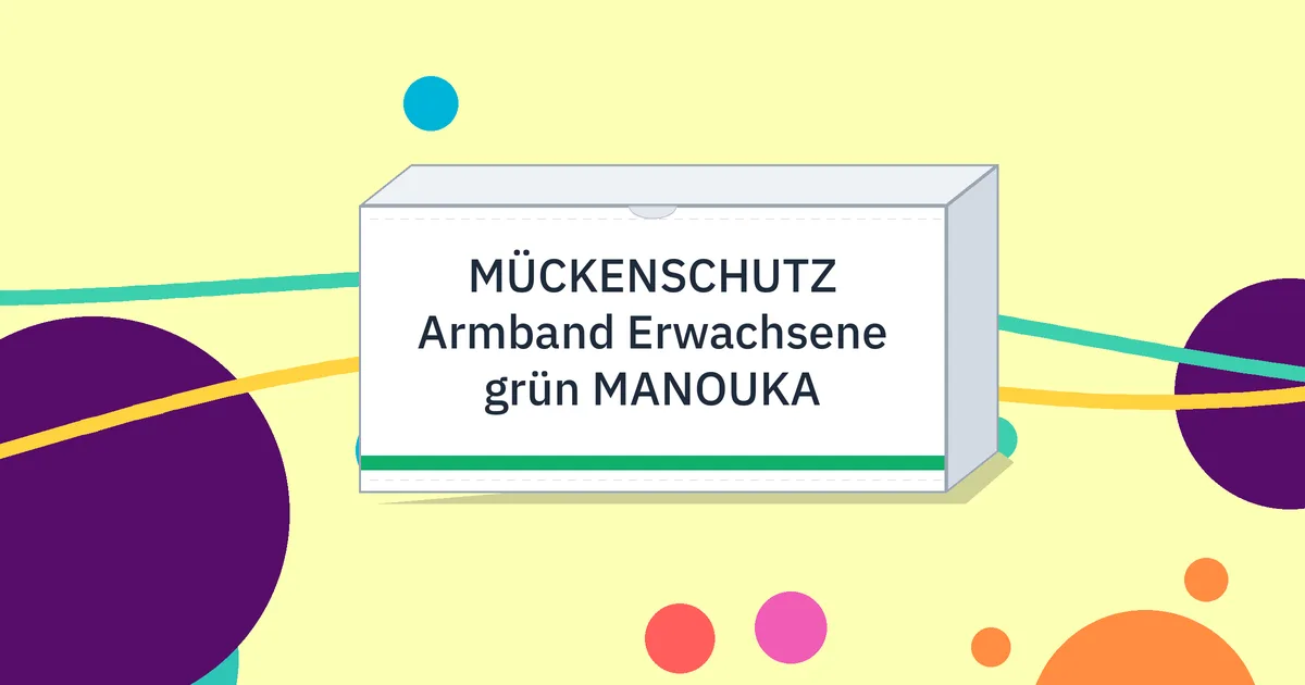 Symbolbild: Packung mit der Aufschrift MÜCKENSCHUTZ Armband Erwachsene grün MANOUKA (PZN 20025077) – Verfügbarkeit und Bezug in Apotheken in Frankfurt am Main