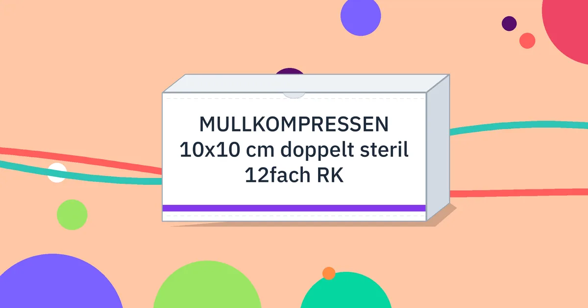 Symbolbild: Packung mit der Aufschrift MULLKOMPRESSEN 10x10 cm doppelt steril 12fach RK (PZN 12348820) – Verfügbarkeit und Bezug in Apotheken in Frankfurt am Main