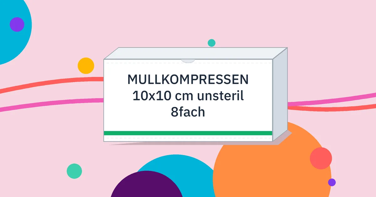 Symbolbild: Packung mit der Aufschrift MULLKOMPRESSEN 10x10 cm unsteril 8fach (PZN 07623566) – Verfügbarkeit und Bezug in Apotheken in Frankfurt am Main