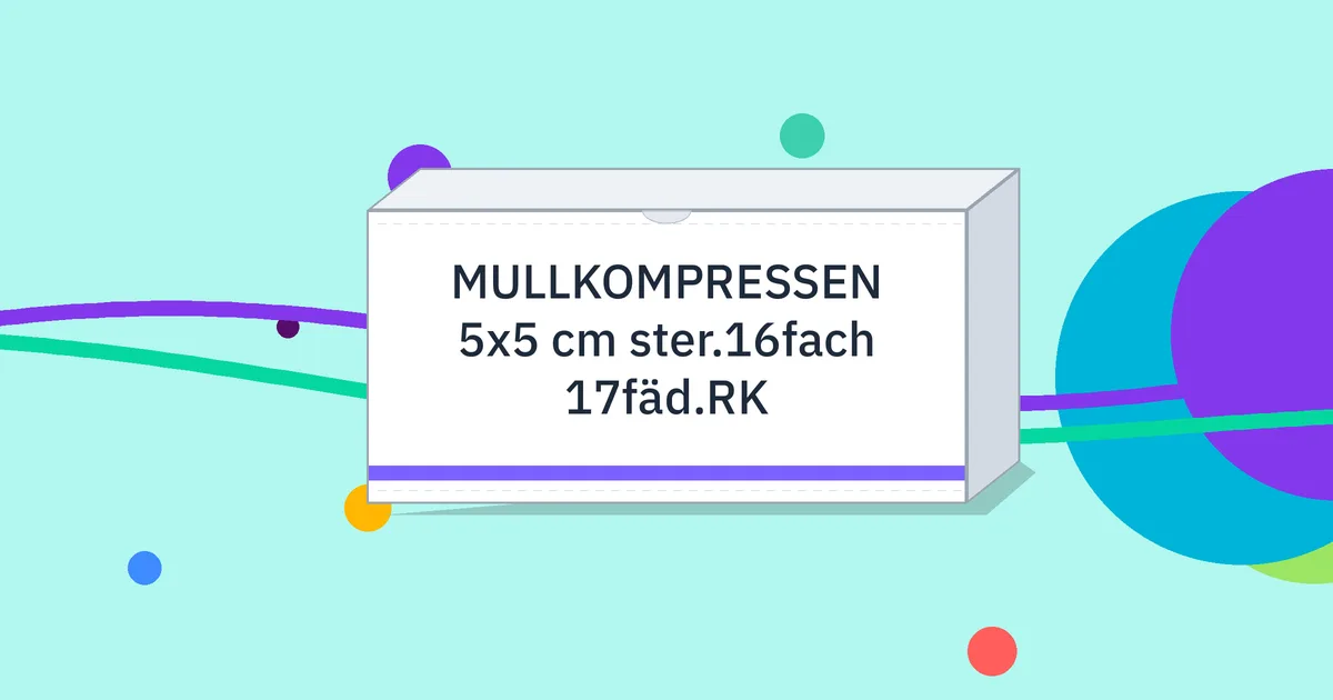 Symbolbild: Packung mit der Aufschrift MULLKOMPRESSEN 5x5 cm ster.16fach 17fäd.RK (PZN 06930912) – Verfügbarkeit und Bezug in Apotheken in Frankfurt am Main