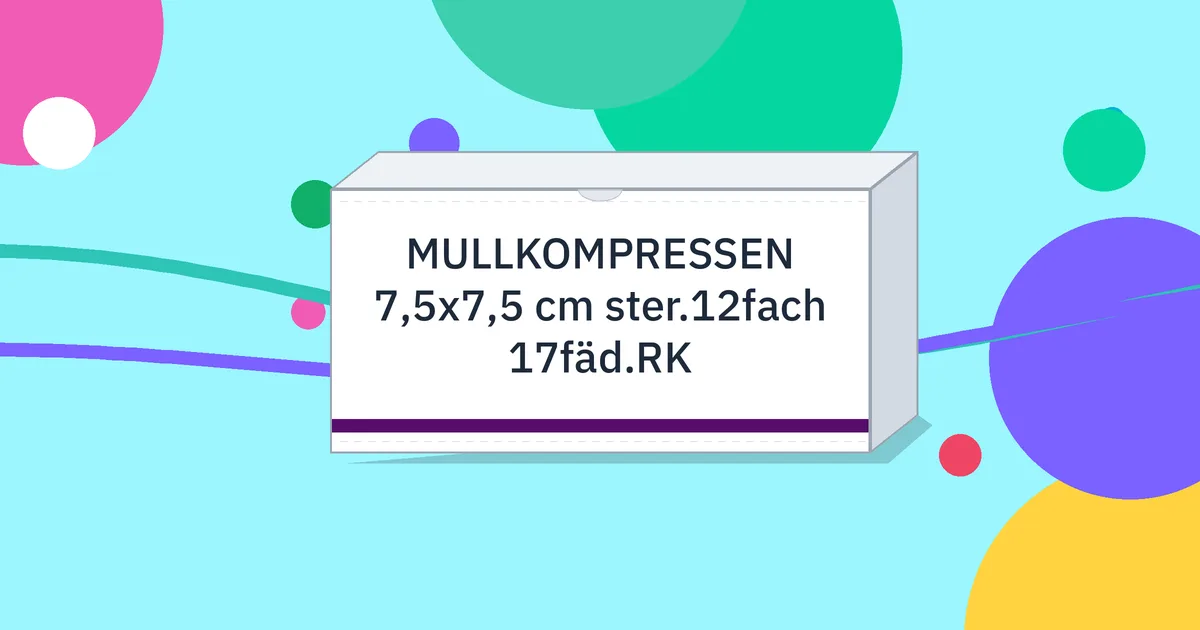 Symbolbild: Packung mit der Aufschrift MULLKOMPRESSEN 7,5x7,5 cm ster.12fach 17fäd.RK (PZN 06930214) – Verfügbarkeit und Bezug in Apotheken in Frankfurt am Main