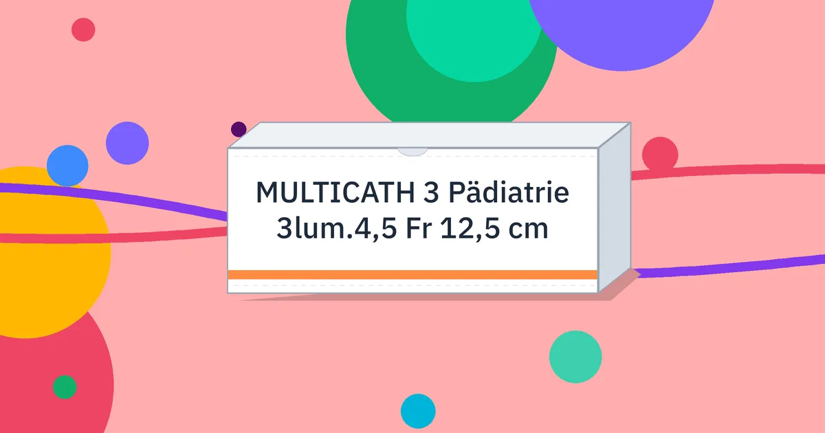 Symbolbild: Packung mit der Aufschrift MULTICATH 3 Pädiatrie 3lum.4,5 Fr 12,5 cm (PZN 09397996) – Verfügbarkeit und Bezug in Apotheken in Frankfurt am Main