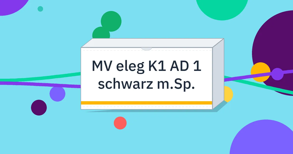 Symbolbild: Packung mit der Aufschrift MV eleg K1 AD 1 schwarz m.Sp. (PZN 00305952) – Verfügbarkeit und Bezug in Apotheken in Frankfurt am Main