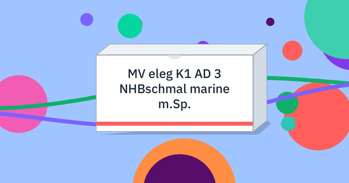Symbolbild: Packung mit der Aufschrift MV eleg K1 AD 3 NHBschmal marine m.Sp. (PZN 15674000) – Verfügbarkeit und Bezug in Apotheken in Frankfurt am Main