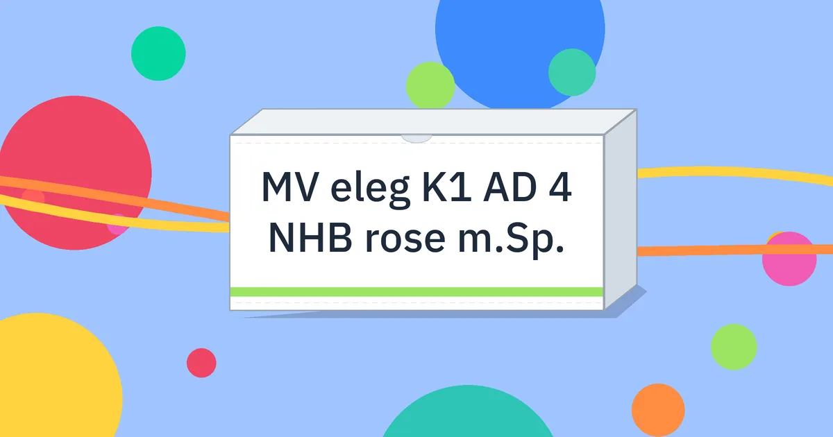 Symbolbild: Packung mit der Aufschrift MV eleg K1 AD 4 NHB rose m.Sp. (PZN 15674537) – Verfügbarkeit und Bezug in Apotheken in Frankfurt am Main
