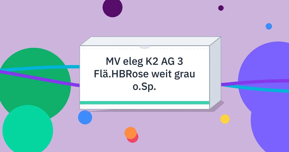 Symbolbild: Packung mit der Aufschrift MV eleg K2 AG 3 Flä.HBRose weit grau o.Sp. (PZN 18929475) – Verfügbarkeit und Bezug in Apotheken in Frankfurt am Main