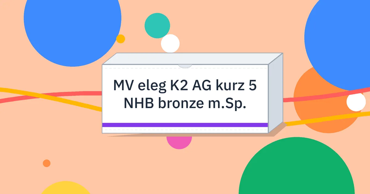 Symbolbild: Packung mit der Aufschrift MV eleg K2 AG kurz 5 NHB bronze m.Sp. (PZN 15716543) – Verfügbarkeit und Bezug in Apotheken in Frankfurt am Main