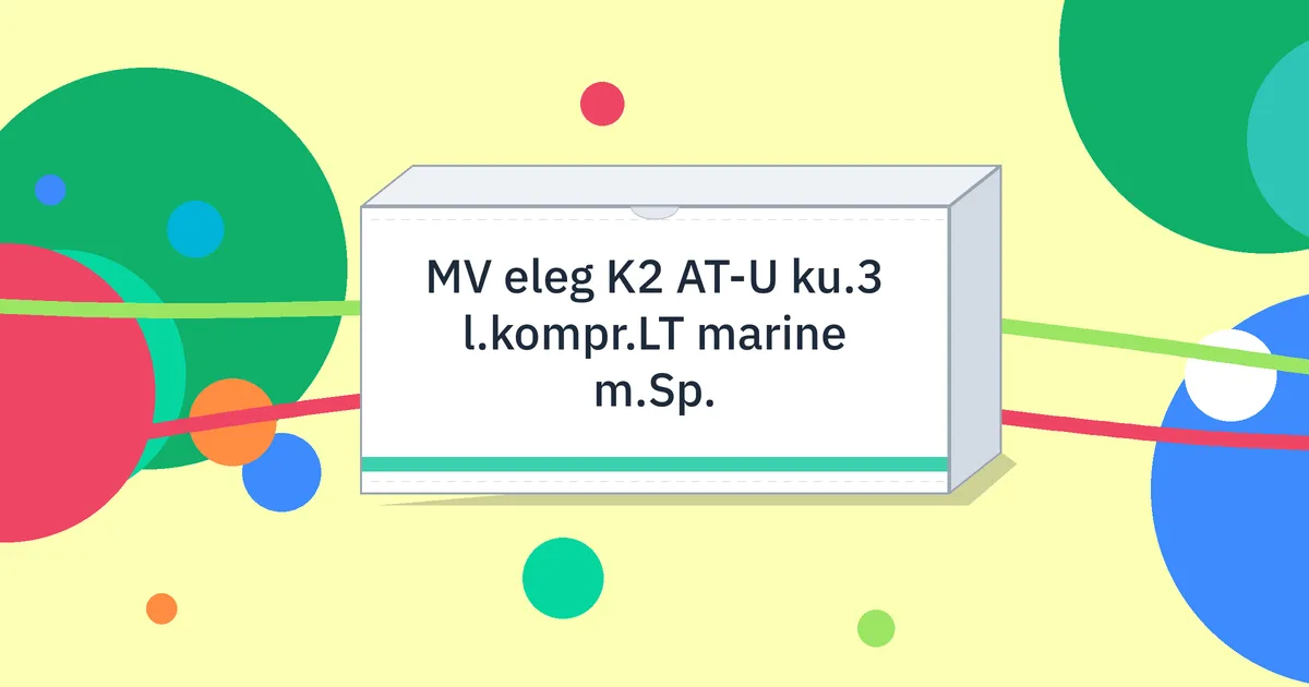 Symbolbild: Packung mit der Aufschrift MV eleg K2 AT-U ku.3 l.kompr.LT marine m.Sp. (PZN 14597214) – Verfügbarkeit und Bezug in Apotheken in Frankfurt am Main