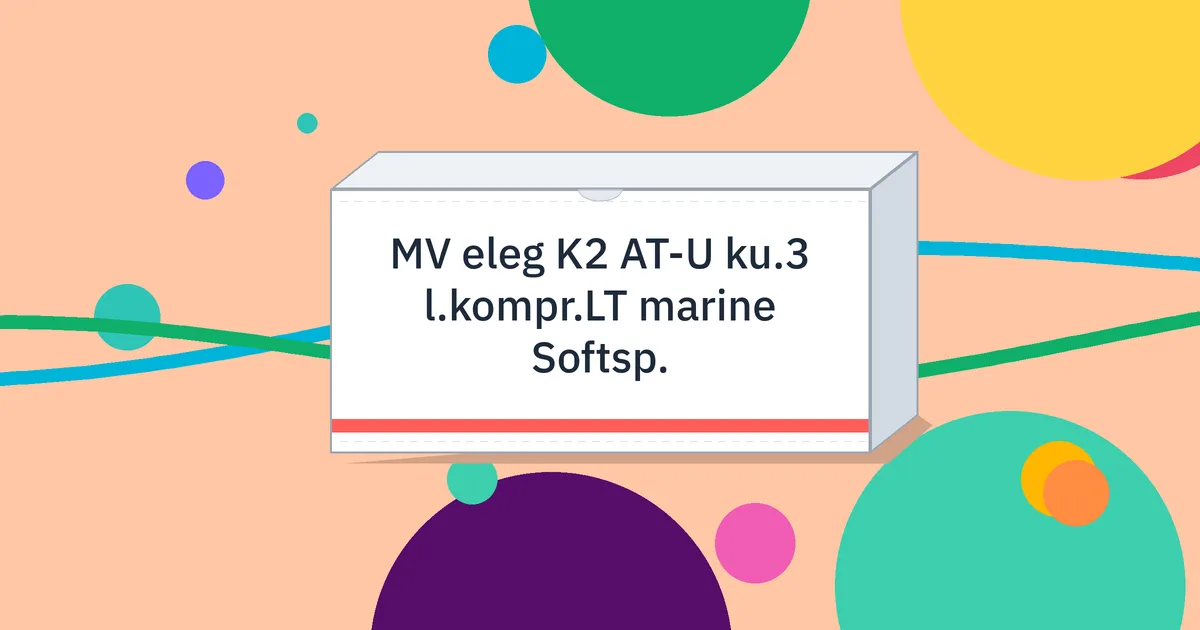 Symbolbild: Packung mit der Aufschrift MV eleg K2 AT-U ku.3 l.kompr.LT marine Softsp. (PZN 14597390) – Verfügbarkeit und Bezug in Apotheken in Frankfurt am Main