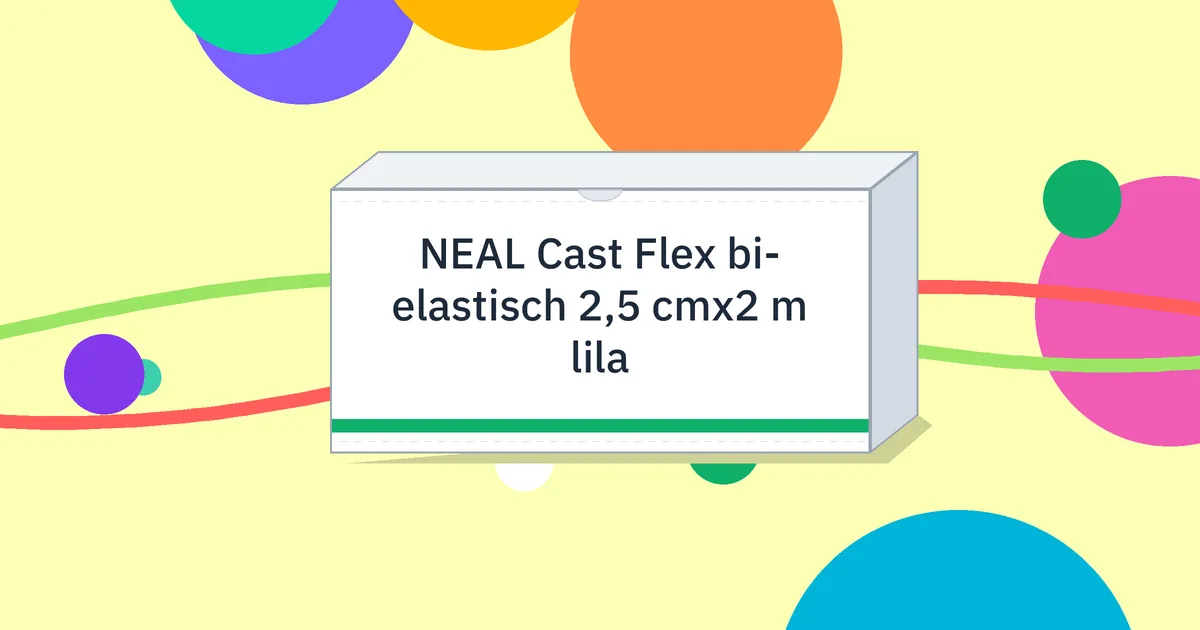 Symbolbild: Packung mit der Aufschrift NEAL Cast Flex bi-elastisch 2,5 cmx2 m lila (PZN 19530841) – Verfügbarkeit und Bezug in Apotheken in Frankfurt am Main