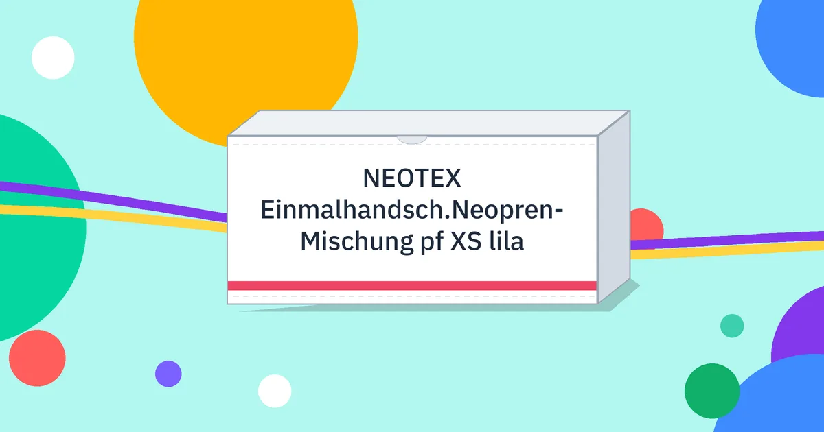 Symbolbild: Packung mit der Aufschrift NEOTEX Einmalhandsch.Neopren-Mischung pf XS lila (PZN 17383732) – Verfügbarkeit und Bezug in Apotheken in Frankfurt am Main