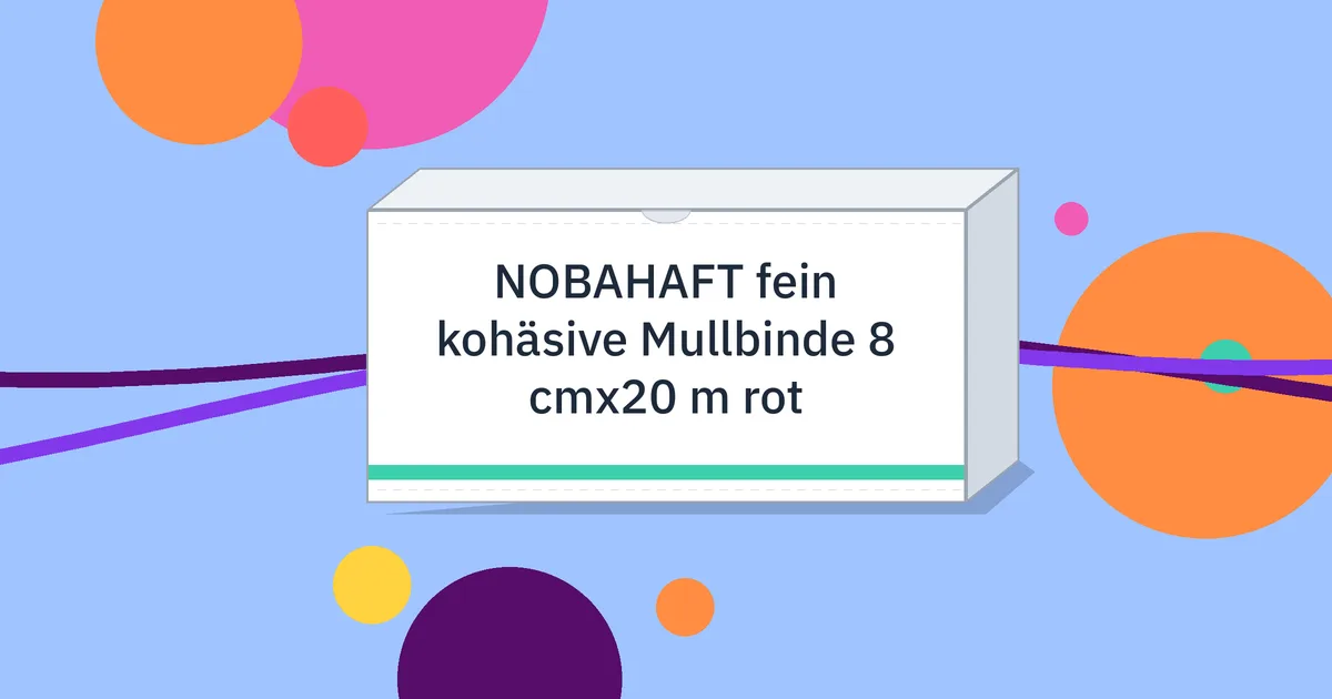 Symbolbild: Packung mit der Aufschrift NOBAHAFT fein kohäsive Mullbinde 8 cmx20 m rot (PZN 07742791) – Verfügbarkeit und Bezug in Apotheken in Frankfurt am Main