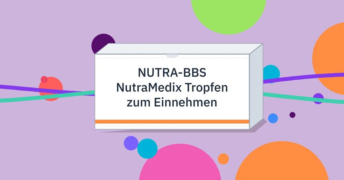 Symbolbild: Packung mit der Aufschrift NUTRA-BBS NutraMedix Tropfen zum Einnehmen (PZN 18447799) – Verfügbarkeit und Bezug in Apotheken in Frankfurt am Main
