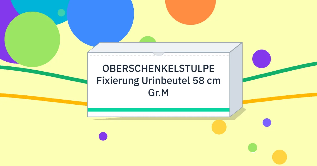 Symbolbild: Packung mit der Aufschrift OBERSCHENKELSTULPE Fixierung Urinbeutel 58 cm Gr.M (PZN 10539970) – Verfügbarkeit und Bezug in Apotheken in Frankfurt am Main