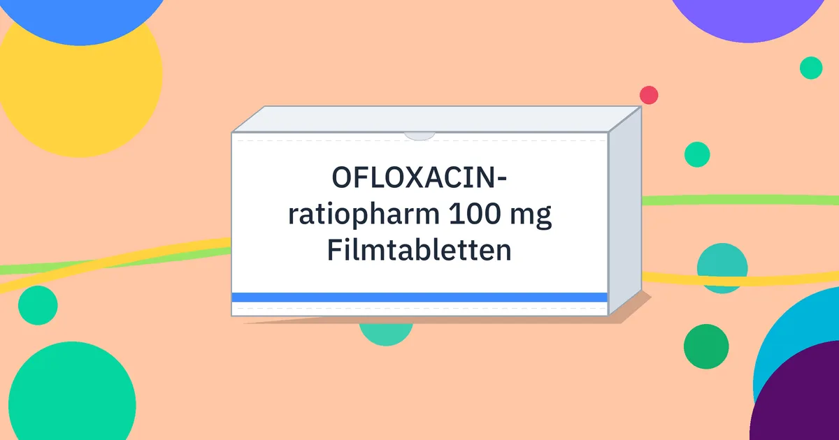 Symbolbild: Packung mit der Aufschrift OFLOXACIN-ratiopharm 100 mg Filmtabletten (PZN 01567370) – Verfügbarkeit und Bezug in Apotheken in Frankfurt am Main