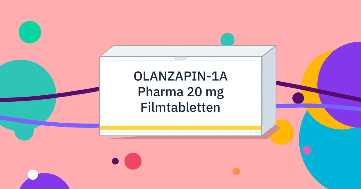 Symbolbild: Packung mit der Aufschrift OLANZAPIN-1A Pharma 20 mg Filmtabletten (PZN 09064065) – Verfügbarkeit und Bezug in Apotheken in Frankfurt am Main