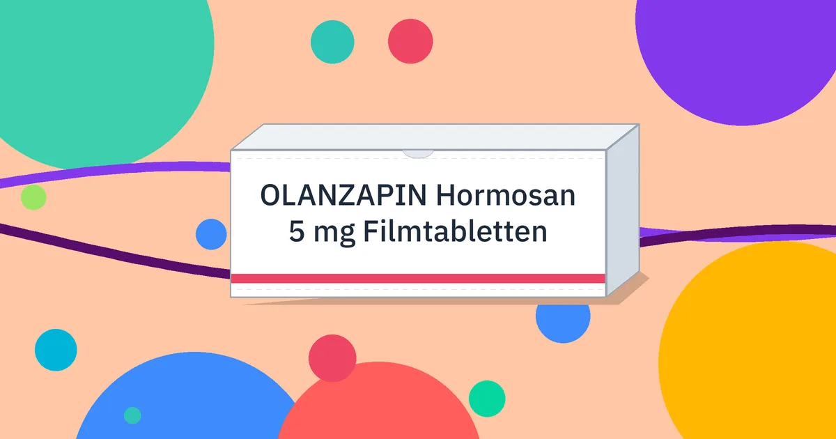 Symbolbild: Packung mit der Aufschrift OLANZAPIN Hormosan 5 mg Filmtabletten (PZN 09214406) – Verfügbarkeit und Bezug in Apotheken in Frankfurt am Main