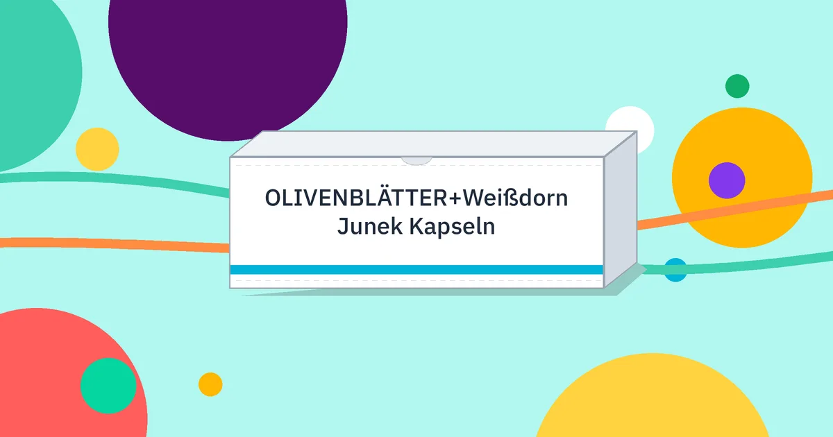Symbolbild: Packung mit der Aufschrift OLIVENBLÄTTER+Weißdorn Junek Kapseln (PZN 01107094) – Verfügbarkeit und Bezug in Apotheken in Frankfurt am Main