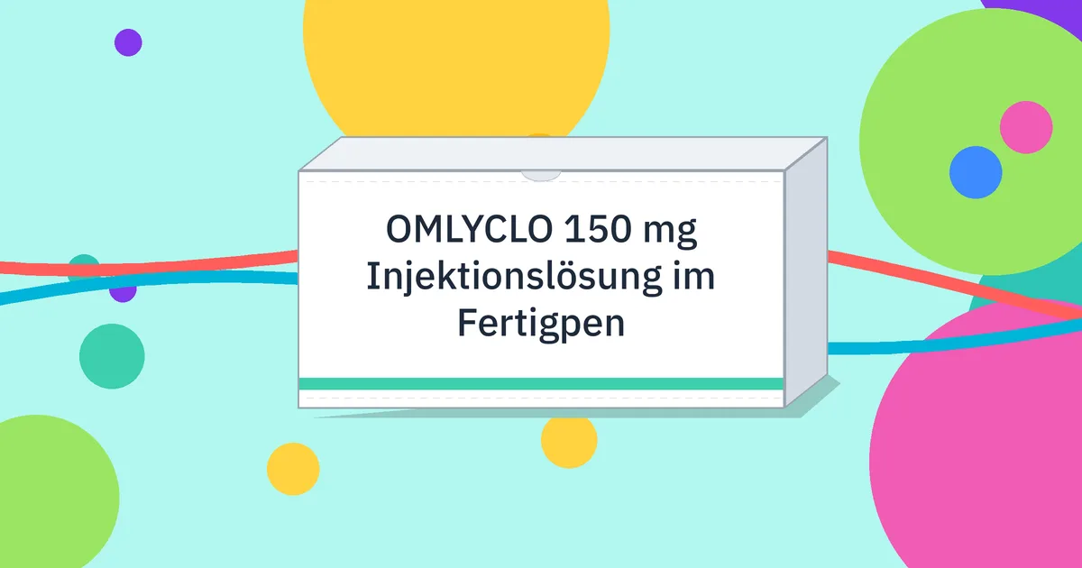 Symbolbild: Packung mit der Aufschrift OMLYCLO 150 mg Injektionslösung im Fertigpen (PZN 20292660) – Verfügbarkeit und Bezug in Apotheken in Frankfurt am Main