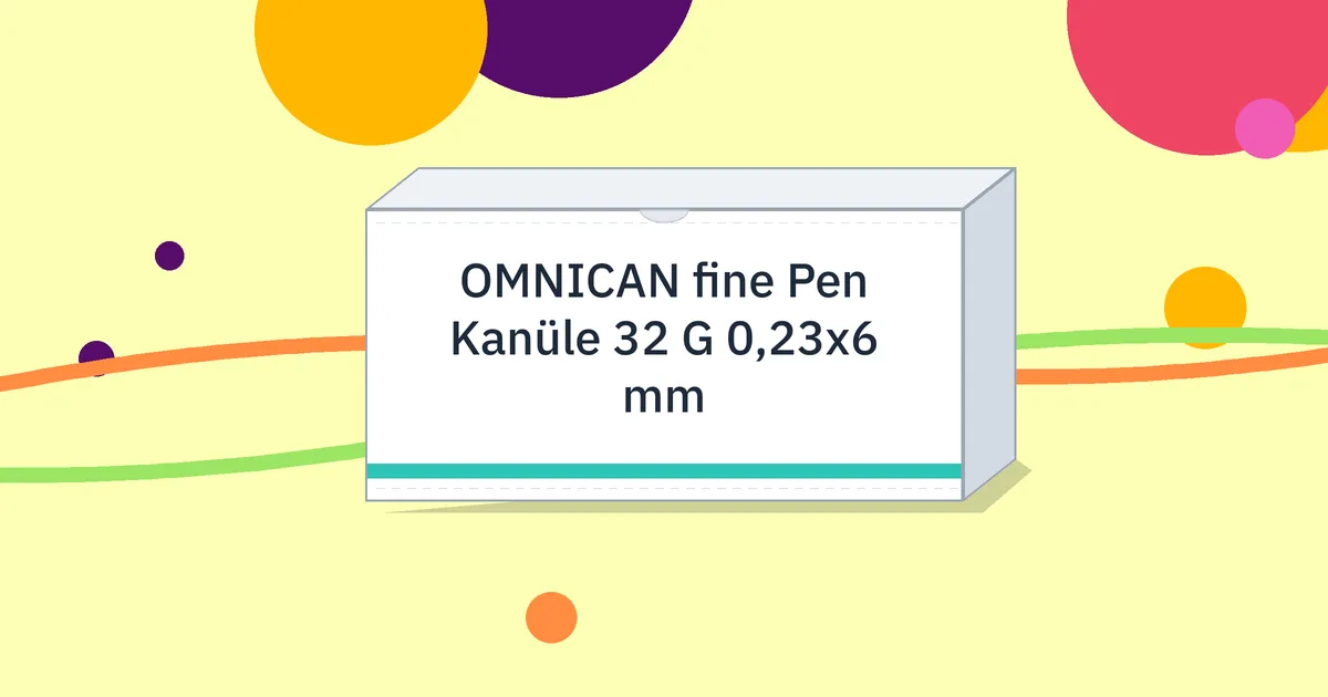 Symbolbild: Packung mit der Aufschrift OMNICAN fine Pen Kanüle 32 G 0,23x6 mm (PZN 15373675) – Verfügbarkeit und Bezug in Apotheken in Frankfurt am Main