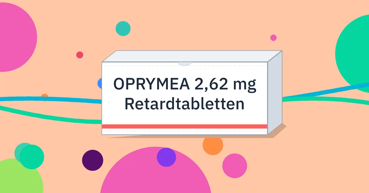 Symbolbild: Packung mit der Aufschrift OPRYMEA 2,62 mg Retardtabletten (PZN 10090688) – Verfügbarkeit und Bezug in Apotheken in Frankfurt am Main