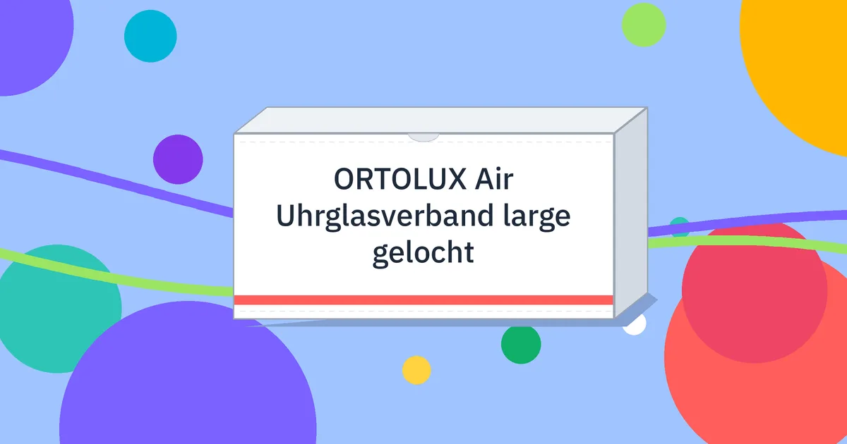 Symbolbild: Packung mit der Aufschrift ORTOLUX Air Uhrglasverband large gelocht (PZN 02247526) – Verfügbarkeit und Bezug in Apotheken in Frankfurt am Main