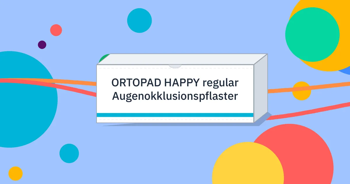 Symbolbild: Packung mit der Aufschrift ORTOPAD HAPPY regular Augenokklusionspflaster (PZN 03386721) – Verfügbarkeit und Bezug in Apotheken in Frankfurt am Main